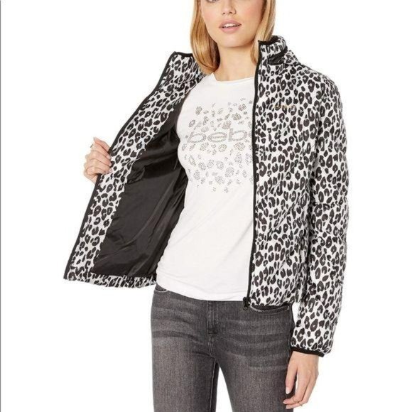 bebe | Jackets & Coats | Bebe Cheetah Print Packable Hood Puffer Jacket ...